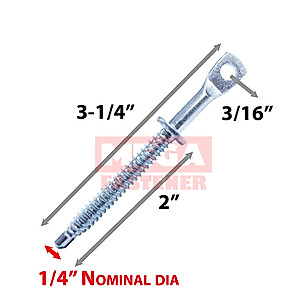 3.25" Eye Lag Self Tapping Drilling Point Dura-Screws Zinc (Qty 100)