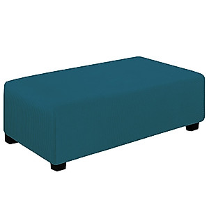 Easy-Going Stretch Ottoman Cover Folding Storage Stool Furniture Protector Soft Rectangle Slipcover with Elastic Bottom (Ottoman XX-Large, Peacock Blue)