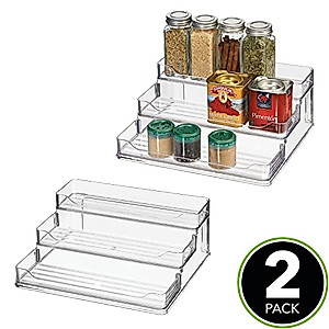 mDesign Plastic Kitchen 3-Tier Spice Rack Holder, Storage Organizer for Cabinet, Counter, Pantry, Shelf, Hold Spices, Seasoning, Jars, Canned Food, Appliances - Ligne Collection - 2 Pack - Clear