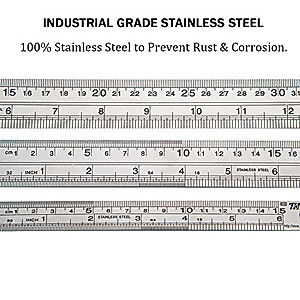 ZZTX Metal Ruler Stainless Steel Ruler Straight Edge Measuring Tool 6 Inch +12 Inch + 16 Inch 6 Pack Set