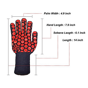 J H Heat Resistant Oven Glove:EN407 Certified 932 °F, 2 Layers Silicone Coating, Oven Mitts for Cooking, Kitchen, Fireplace,Camping, Grilling, 1 Pair