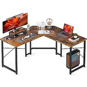 AODK L Shaped Gaming Desk, Computer Corner Desk, PC Gaming Desk Table with Large Monitor Riser Stand for Home Office Sturdy Writing Workstation,51 * 19 inch,Vintage