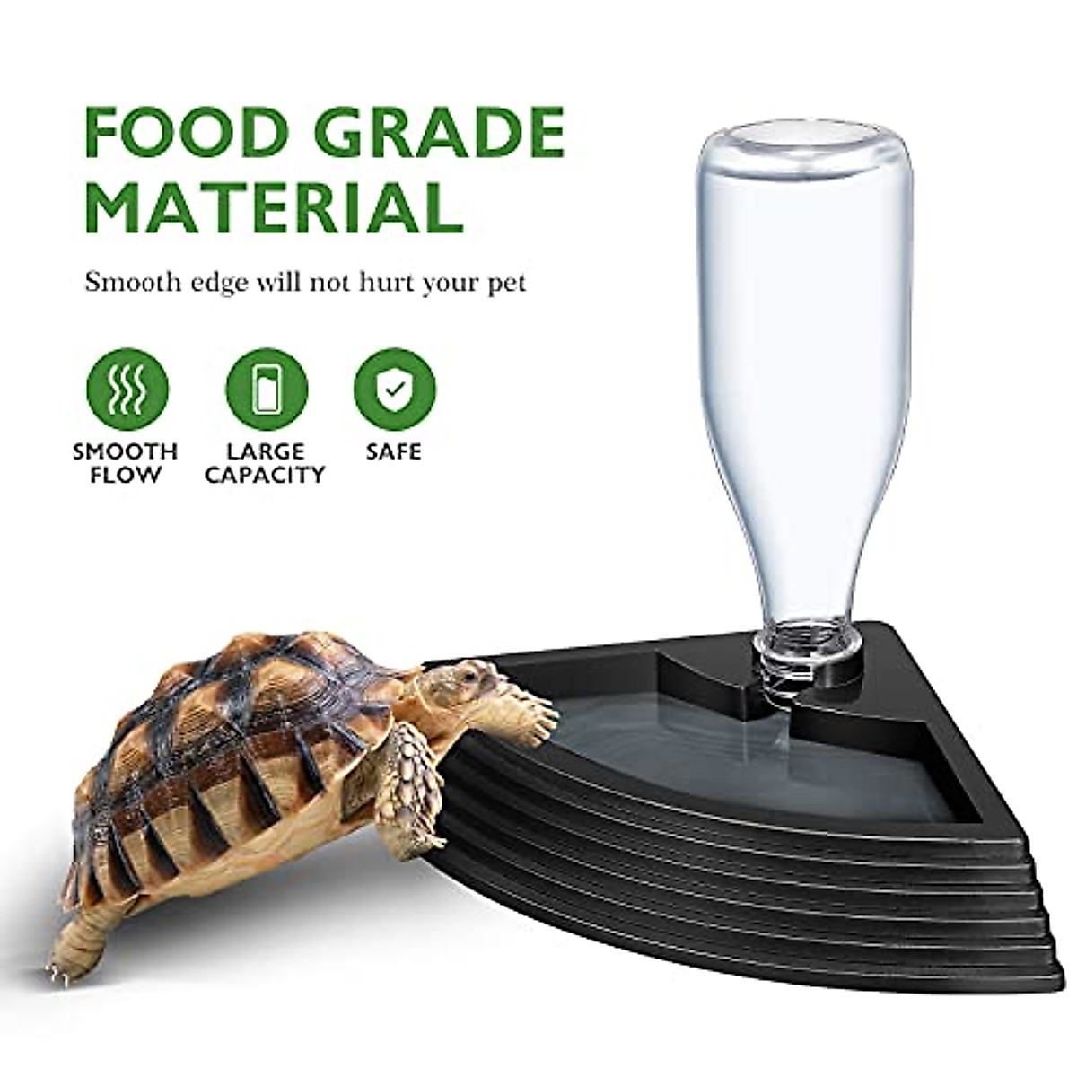 POPETPOP Reptile Water Bowl-Automatic Reptile Water Fountain-Turtle Water Dispenser Bottle Tortoise Food Water Bowl Feeding Dish for Lizards Snake-Black