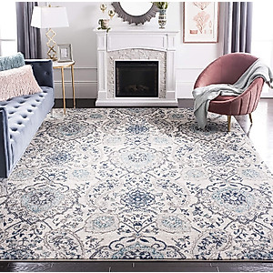 SAFAVIEH Madison Collection Area Rug - 6'7" x 9'2", Cream & Light Grey, Boho Chic Glam Paisley Design, Non-Shedding & Easy Care, Ideal for High Traffic Areas in Living Room, Bedroom (MAD600C)