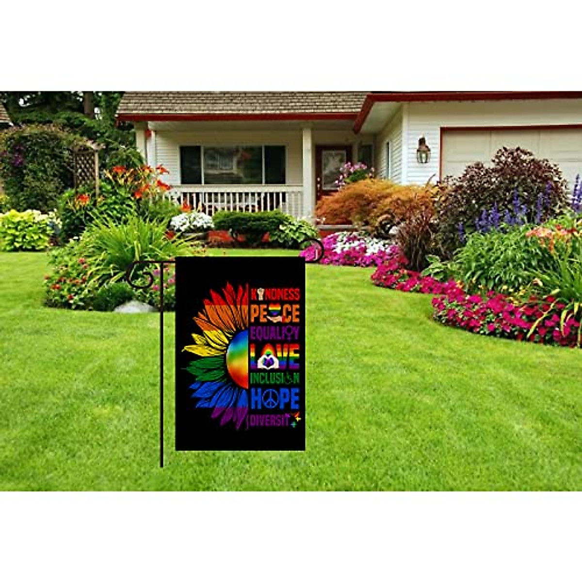 Sunflower Pride Flag Kindness Peace Equality Love Inclusion Hope Diversity Garden Flag 12x18 Vertical Double Sided Be Kind Yard Sign LGBT Community Outdoor Spring Summer Fall Winter Decorations