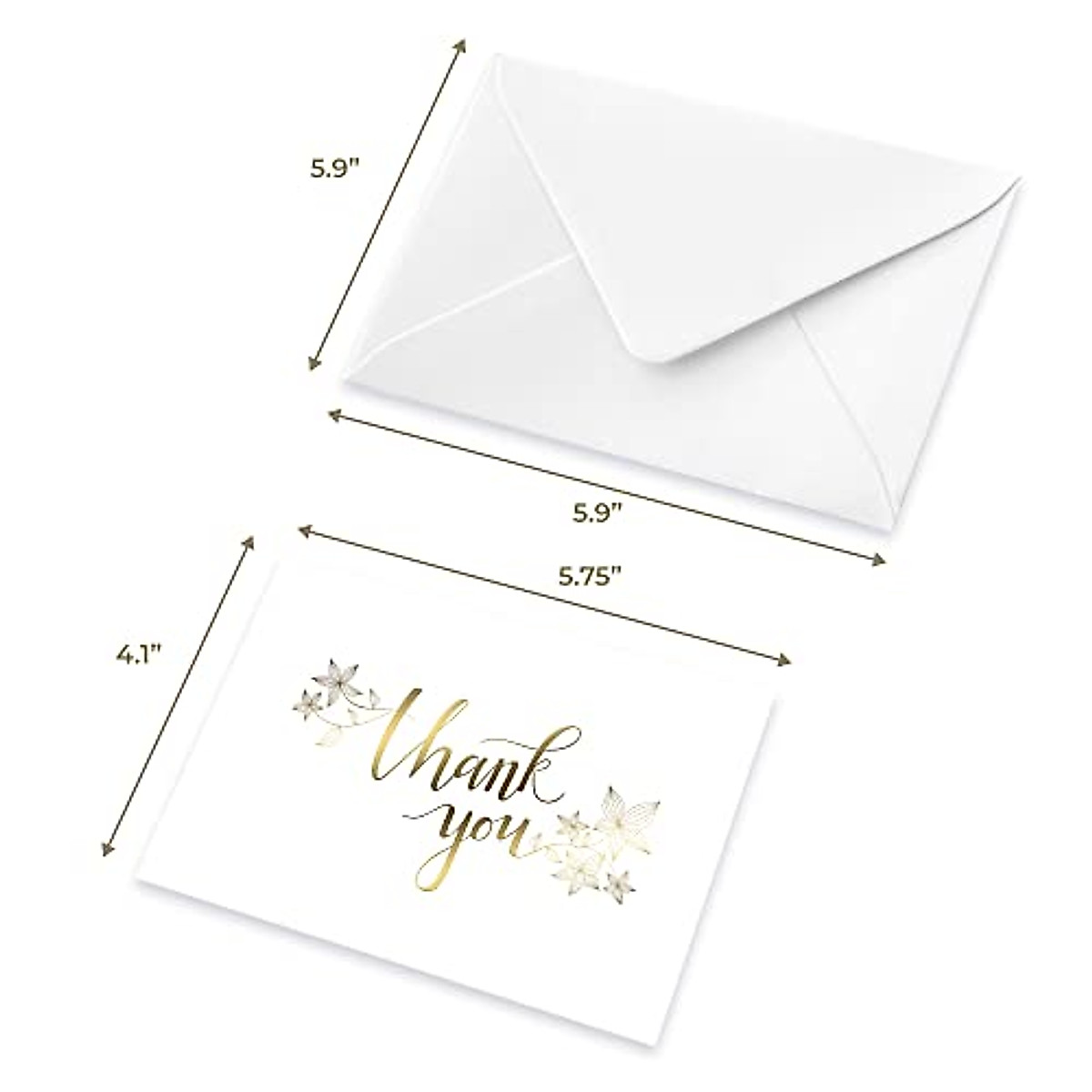 Fresh & Lucky 50 Elegant Thank You Assorted Blank Cards With Envelopes - Classic Multiple Golden and Silver Floral Print Stylish Design on White Thick Paper - Perfect For Weddings, Business Events, Invitations, Memorial Donations, Funeral Contributions, B
