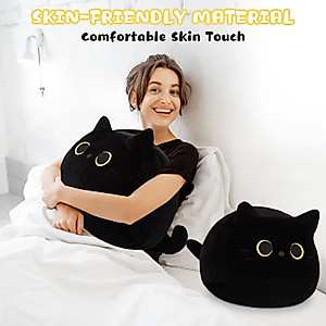 KWQBWQF Black Cat Plush Toy 16'' Black Cat Pillow, Soft Stuffed Cat Plush Doll, Plushie Cat Pillow Cat Stuffed Animals for Kids Birthday Girlfriend Valentines Gift
