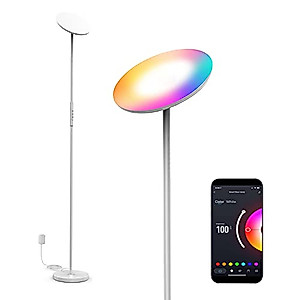SUNTHIN Smart Floor Lamp, WiFi Standing Lamp Compatible with Alexa & Google Home, 24W RGBW LED Dimmable Torchiere Lamp for Bedroom, Living Room, Office, Reading Room
