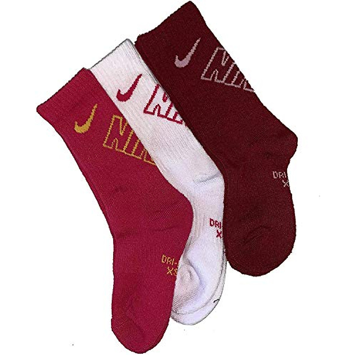 Nike Young Athletes Girls' 3-Pack Crew Socks Cushioned 10C-3Y/5-7 (Sock Size)