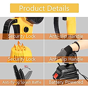 Mini Chainsaw 6 Inch, Battery Powered Brushless Cordless Mini Chainsaw With 2 x 2000mAh Rechargeable Battery, Portable One-Handed Handheld Small Electric Chainsaw for Tree Trimming Wood Cutting