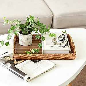 Rattan Decorative Tray 15x7.5inches - Coffee Table/ Ottoman Tray - Vanity Tray - Fruit Basket - Serving Tray