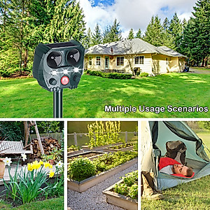 Green Ultrasonic Animal Repellent Outdoor Deterrent Devices Solar Pest Repeller with PIR Motion Sensor and LED Light Repel Squirrel Rodent Raccoon Skunk Deer for Yard Patio (4)