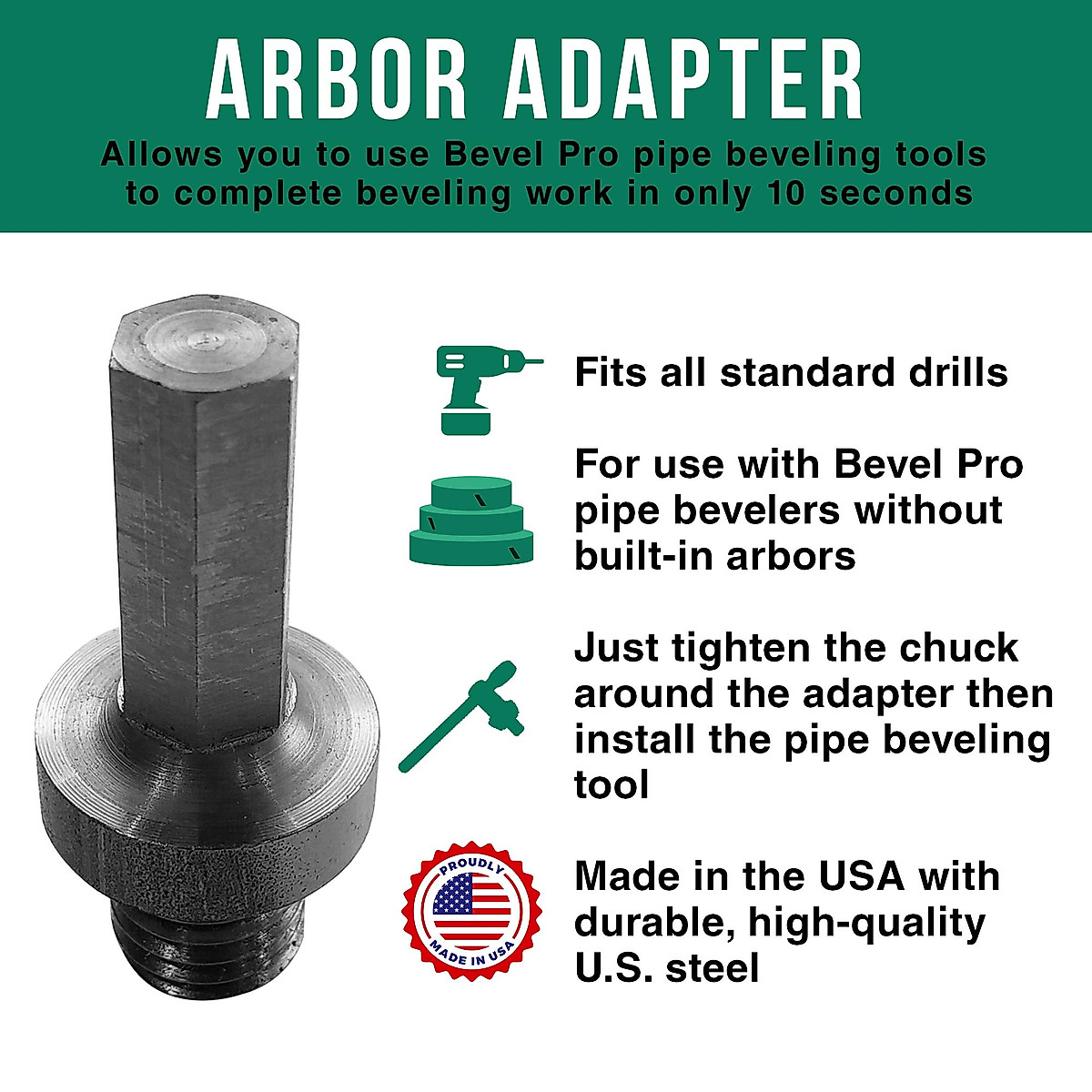 Bevel Pro ADP-161 Arbor Adapter Made for Use with Beveling Tools Converts Grinder Application to Drill Application and Usage