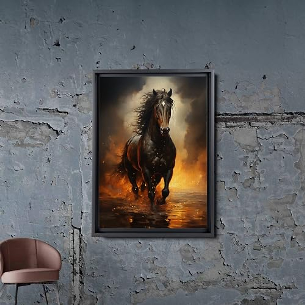 Majestic Black Stallion Galloping In The Clouds, Black Horse On Salt Flats, Canvas Print, Black Horse Print, Black Horse Wall Art, Wall Art, Art Decor