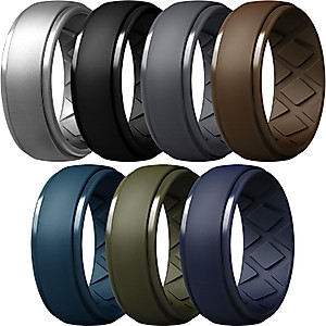 Egnaro Silicone Ring for Men 1/4/7 Multicolored Rubber Wedding Bands, Breathable Pattern for Gym Workout, 8.5 mm Wide and 2.5 mm Thick