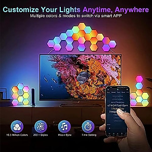 10 Pcs Hexagon LED Lights, Hexa Light Panels, Modular DIY Hexagon Wall Light APP and Remote Control Smart RGB Gaming Light Music Sync Hexagon Light Panels for Living Room, Bedroom, Gaming Rooms