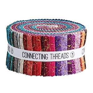 Connecting Threads Blender Collection Precut Cotton Quilting Fabric Bundle 2.5" Strips (Quartz Metallic Tonals)