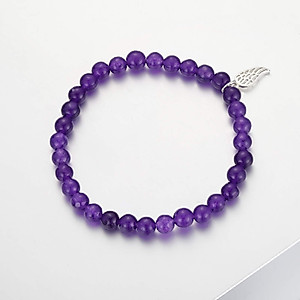 Sympathy Gifts for Loss of Mother, Father, Baby, Pet Dogs Amethyst Bead Bracelet with Sterling Silver Wing Charm Memorial Jewelry with Card and Gift Box