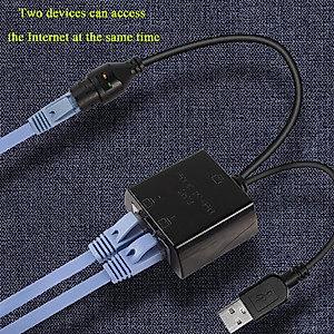 QIANRENON RJ45 1 to 2 Network Splitter Divider 2 Port 100M Ethernet Share Connector, with USB Powered,Support 2 Port to Access The Internet at The Same Time.for Router Computer TV Set-top Boxe