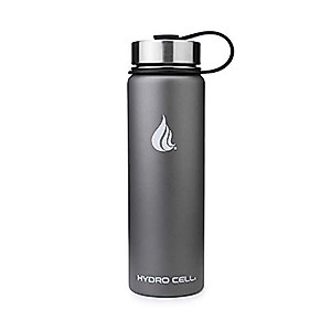 HYDRO CELL Stainless Steel Triple Insulated Water Bottle, 2 Lids (64oz 40oz 32oz 24oz 18oz 14oz) Metal Vacuum Flask with Modern Leakproof Sport Straw Design for Kids and Adults (Graphite 24oz)