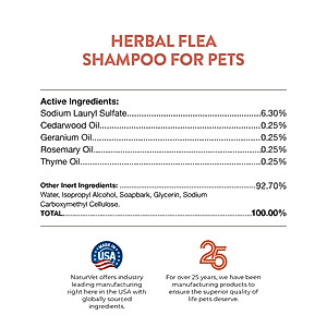 NaturVet Herbal Flea Pet Shampoo with Essential Oils – Helps Against Fleas, Insects – Deodorizing Dog Shampoo – Includes Rosemary, Cedarwood, Geranium, White Thyme Oils – 16 Oz.