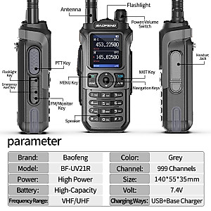 Baofeng UV-5R Upgrade Ham Radio UV-21R Dual Band Handheld Long Range Two Way Radio for Adults Rechargeable Walkie Talkies with VOX 999 Channels 771 High Gain Antenna Full Kit