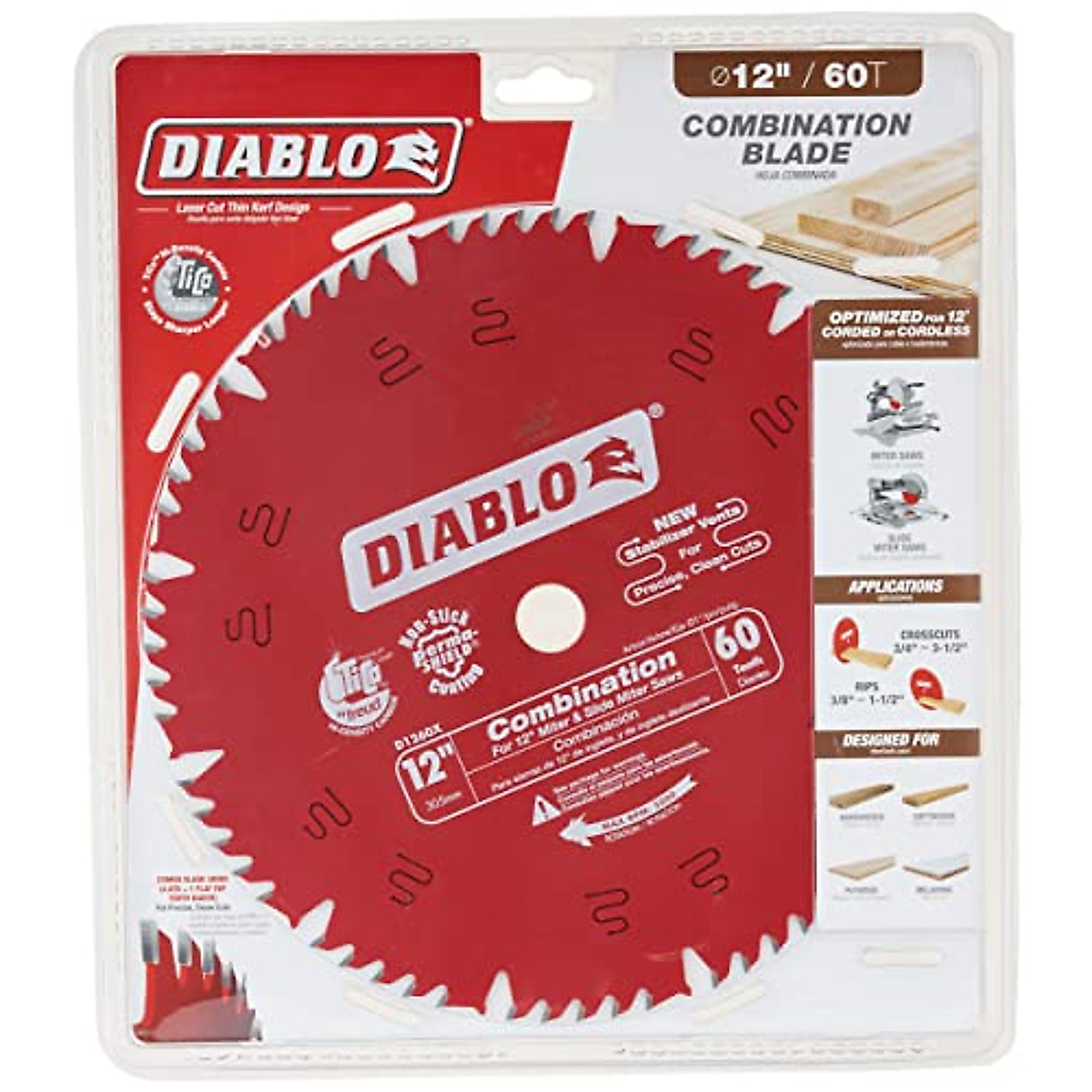 Diablo D1260X 12-Inch by 60t 1in Arbor Combination Saw Blade