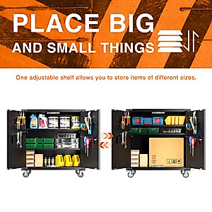 SUPEER Metal Storage Cabinet with Wheels,Rolling Storage Cabinet with 2 Doors and Adjustable Shelves,Suitable for Garage,Home,Office,Gym,School-Assembly Required,Black