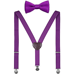Pzle Men's Suspenders and Bow Tie Set Adjustable 47 Inches Dark Purple