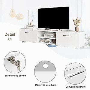 Noskatu Modern TV Stand with 2 Storage Cabinets Entertainment Center for 65 inch TV Simple Television Media Console Table with 2 Open Shelves Wood TV Unit for Home Living Room Bedroom White