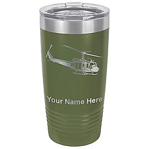 LaserGram 20oz Vacuum Insulated Tumbler Mug, Military Helicopter 2, Personalized Engraving Included (Camo Green)