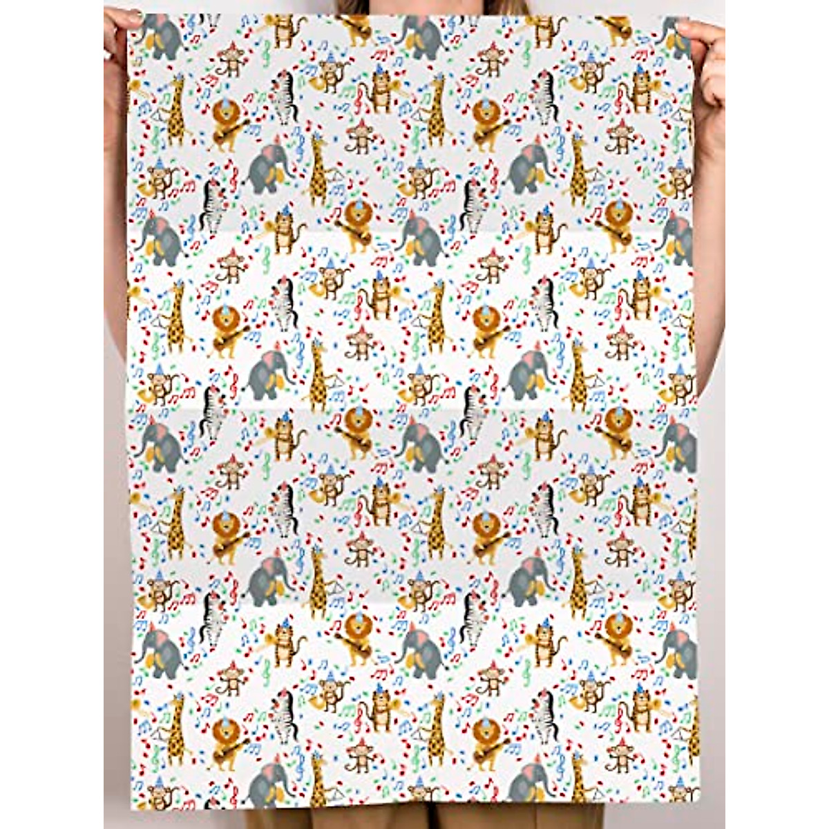 CENTRAL 23 Baby Shower Wrapping Paper Neutral - 6 White Gift Wrap Sheet - Musical Animals - Birthday Wrapping Paper Girls Boys Kids - Comes With Fun Stickers