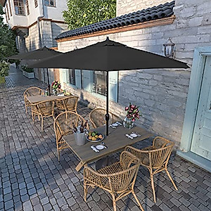 California Umbrella 9' Round Aluminum Market Umbrella, Crank Lift, Auto Tilt, Bronze Pole, Black Olefin