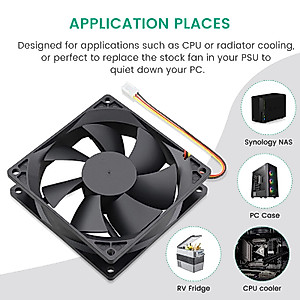 Wathai 12V 92mm 92x25mm DC Brushless Cooling Fan 3Pin High Perfomance for Computer case, Wine Fridge, Inverter DIY Ventilation Exhaust Projects 2 Pack