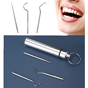 Angzhili 3 Pcs/Set Stainless Steel Toothpicks Kit,Reusable Tooth Picks Set,Portable Pocket Toothpick,Travel Toothpicks with Holder for Travel, Outdoor