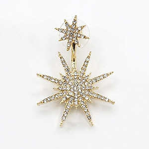 Jumwrit Starburst Rhinestone Earrings Star Dangle Earrings Rhinestone Punk Earrings Statement Drop Earrings for Women（Gold）