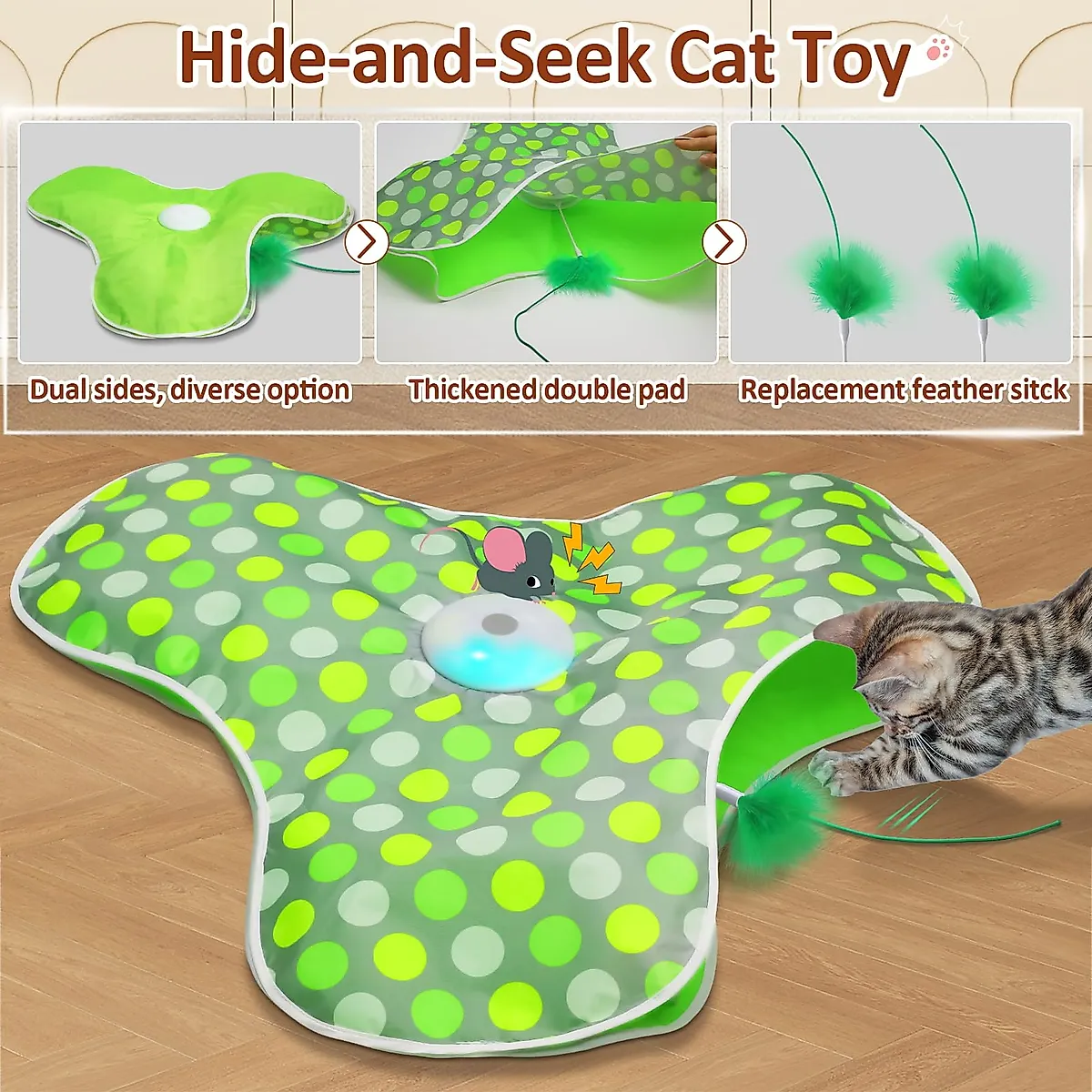 Sofolor Interactive Cat Toy, Automatic Cat Toys for Indoor Cats, Hide and Seek Cat Toy with Motion Activated, Moving Feather, Chirping, USB Rechargeable
