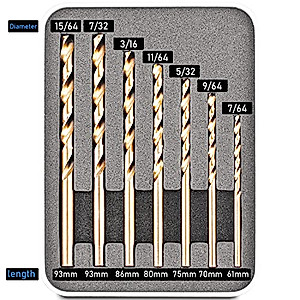 Wseksa M35 Cobalt Drill Bit Set 15/64,7/32,3/16,11/64,5/32,9/64,7/64 inch for Hardened Metal, Stainless Steel, Cast Iron and Wood Plastic with Metal Drill Bit Organizer (7 pcs Cobalt)