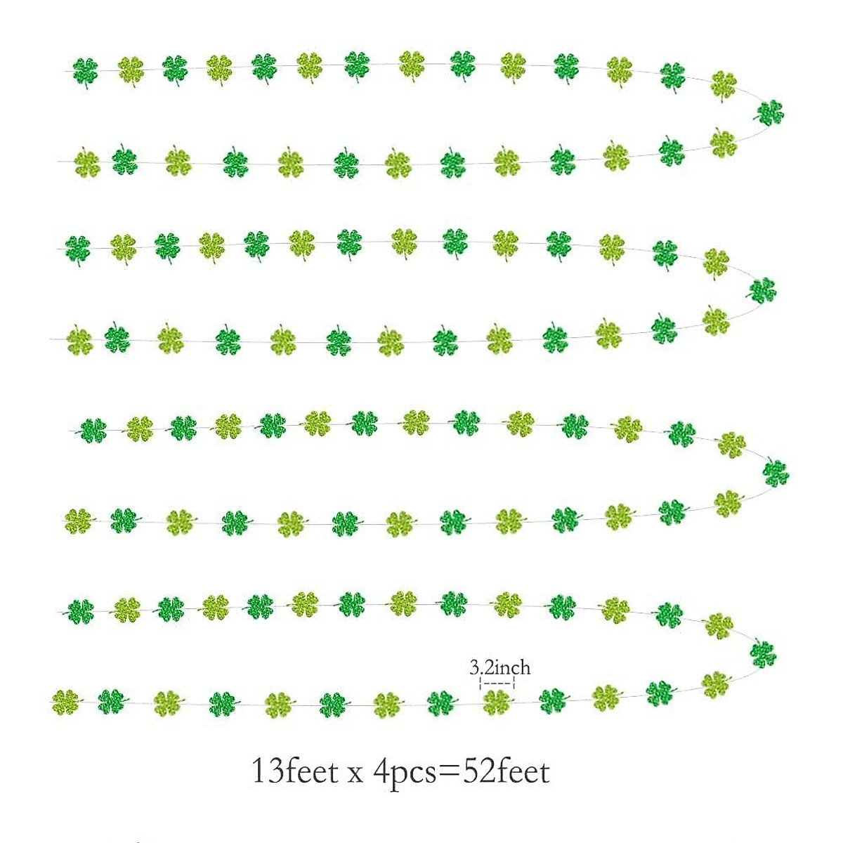 Glitter Shamrock Clover Garland for St Patricks Day Decorations Spring Party Garlands Streamer Banner Backdrop Hanging Saint Clover Decor Irish Baby Shower Wedding Birthday Parties Supplies