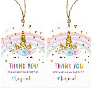 Unicorn Thank You Tags with String Unicorn Party Favor Tags 50PCS Unicorn Birthday Thank You Gift Tags Magical Rainbow Design Birthday Gift Tags for Unicorn Birthday Baby Shower Party Favors Decor