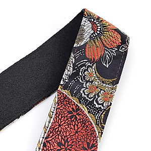 CLOUDMUSIC Guitar Strap For Acoustic Electric Embroidered Jacquard Vintage Floral Patterns(Flowers In Black)