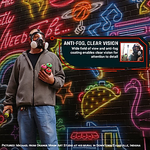 PD-100 Arctic Blue Mirrored Full Face Organic Vapor & Particulate Respirator - Dual Activated Charcoal Filtration - Full Face Eye Protection Mask