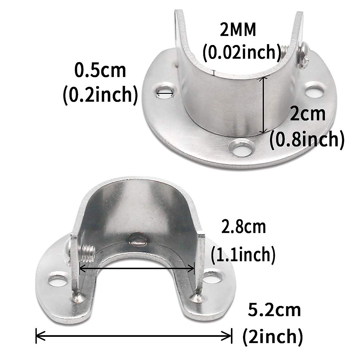 Seimneire 2pcs Heavy Duty Stainless Steel Rod Socket, Wardrobe Bracket Flange Rod Holder Closet Rod End Supports Fit 1" Diameter, U Shaped - Silver
