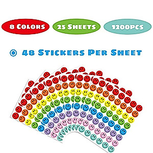 STARLIBOO Smile Face Stickers, Happy Encourage Sticker 1 inch, 1200 pcs Teacher Reward Stickers,Students Preschool Potty Training Rewards, Toddler Incentive Stickers