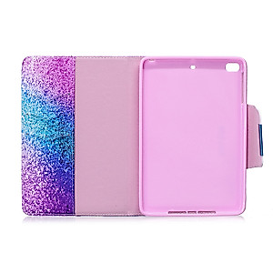 MonsDirect Case for iPad Mini 1 2 3 4 Mini 5, Leather Smart Kickstand Case Flip Wallet Protective Case Compatible with iPad Mini 1 2 3 4 Mini 5 2019, Rainbow Sand