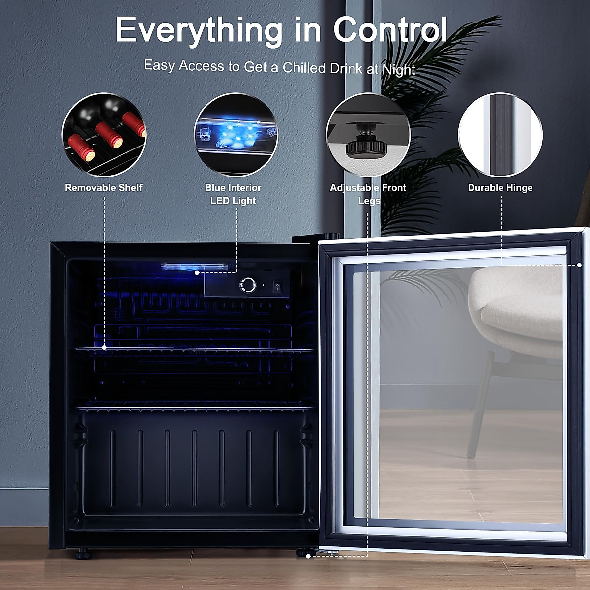 Antarctic Star 60 Can Mini Fridge Cooler - Beverage Refrigerator Glass Door for Beer Soda Wine – Small Drink Dispenser Clear Front Removable for Home, Office Bar (1.6cu.ft)