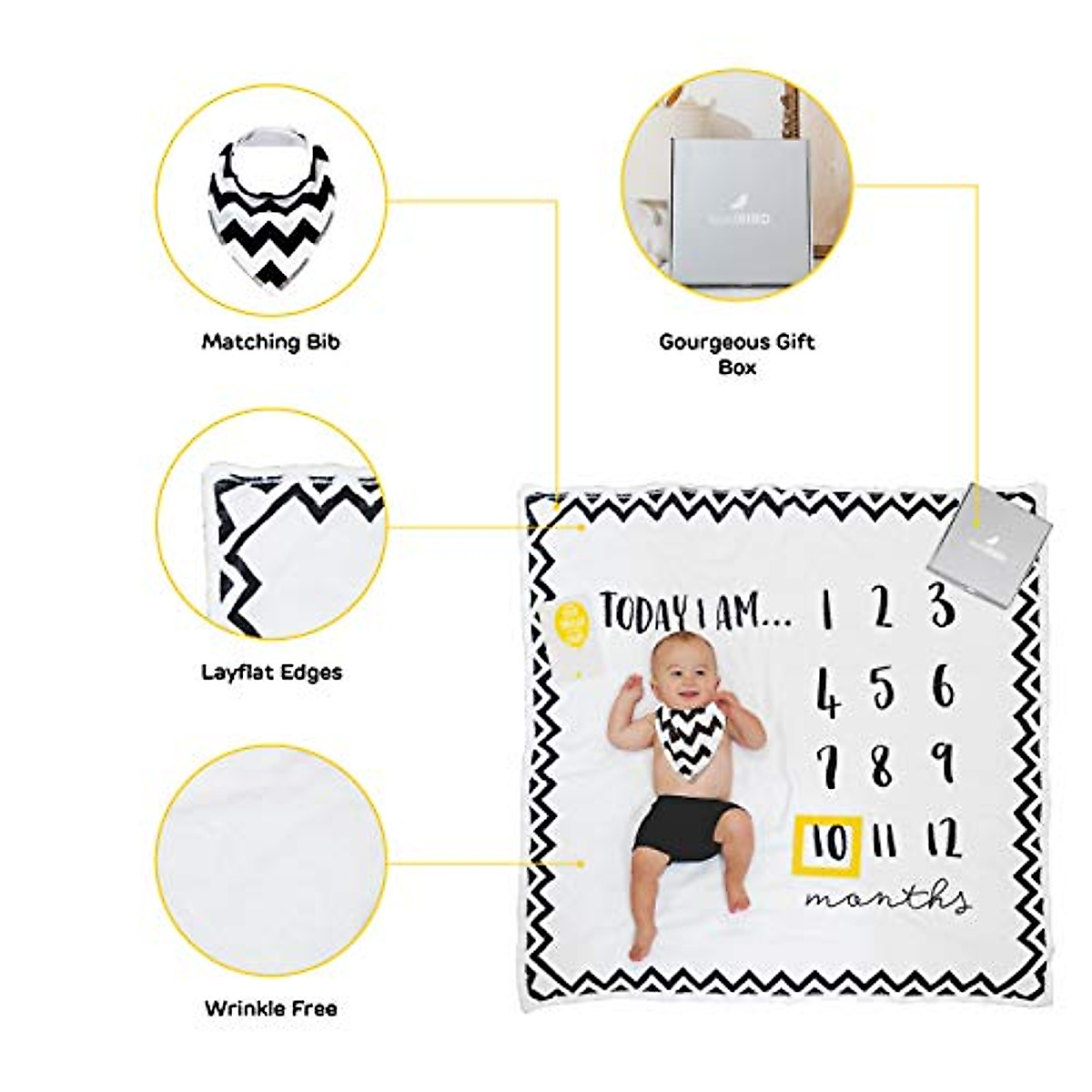 LooliBird Baby Monthly Milestone Blanket - 8 Milestone Cards Number Frame in a Gift Box - Fleece Baby Month Blanket for Baby Pictures - Baby Milestone Blanket Girl or Boy