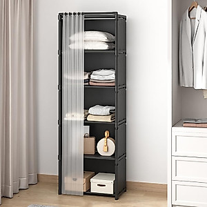 Dttwacoyh 1 Piece 6 Storey Single Row Storage，5 Cube Storage Organizer with Curtains ，Portable Bookcase, Black Bookcase,Multifunctional Storage Cabinet, Suitable for Office, Bedroom, Bathroom