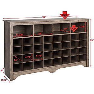 Pemberly Row Transitional 36 Cubby Wooden Shoe Cubby Console in Drifted Gray