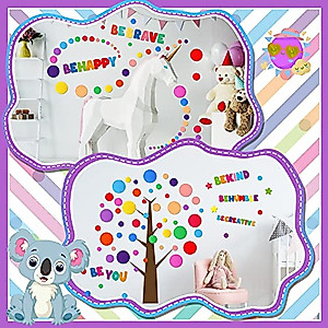 332 Pieces Polka Dots Wall Sticker Rainbow Colorful Inspirational Circle Wall Decal Motivational Phrases Sticker Letter Sticker Be Thankful, Be Brave Decal for Classroom Nursery Playroom School